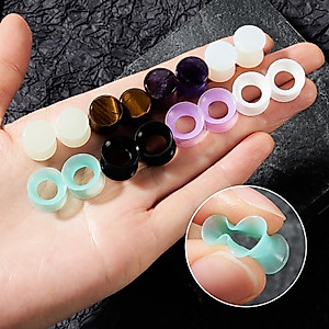 JOYTOYOU 8 Pairs Ear Tunnels Ear Plugs Silicone & Stone Ear Gauges Double Flare Soft Silicone Ear Expander Stretchers Piercing Jewelry 2G 6MMM