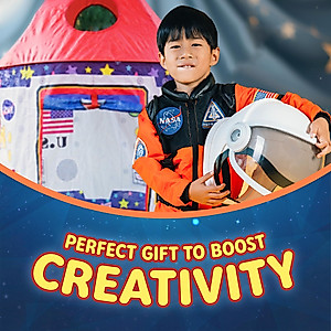 Playz 3pc Rocket Ship Astronaut Kids Play Tent, Tunnel, & Ball Pit with Basketball Hoop Toys for Boys, Girls, Babies, and Toddlers - STEM Inspired Educational Galactic Spaceship Design w/Planets