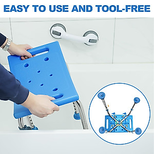 FSA/HSA Eligible Upgraded Heavy Duty Stainless Steel Shower Chair Seat, 400lbs Adjustable Shower Stool w/Assist Grab Bar/Padded,Blue Bath Seat Chair,Tool-Free Shower Seat for Inside Bathtub by UGarden