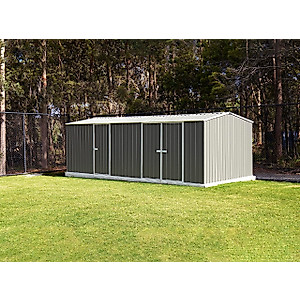 Absco Workshop 20 Ft. x 10 Ft. Metal Storage Shed DIY Galvanized Steel Sheds for Lawn Mower, Equipment, Workbench, Tools, Garden in The Yard, Garden, Patio, Outdoor Storage (Woodland Gray)