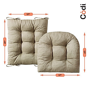 Rocking Chair Cushion, Rocker Chairs Replacement Cushions Set for Indoor, Water Resistant Extra Cozy Tufted Seat Pads and Non Slip High Back Pad with Ties for Outdoor, Memory Foam Added, Taupe