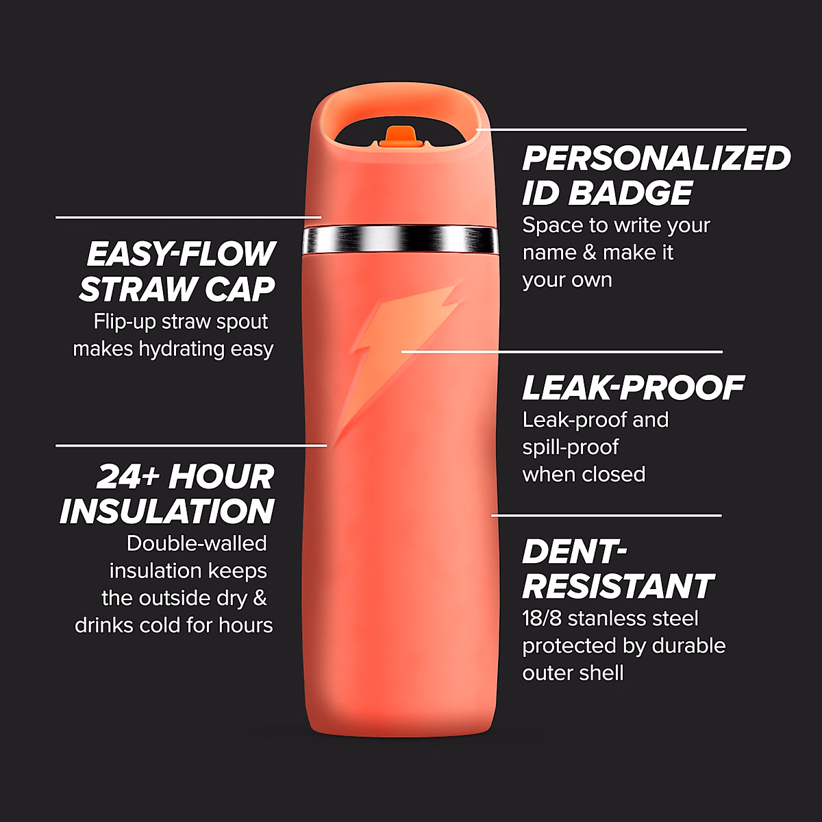 Gatorade 'Overtime' 22oz Stainless Steel Water Bottle, Straw Cap, Yellow