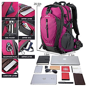 FENGDONG 40L Waterproof Lightweight Outdoor Daypack Hiking,Camping,Travel Backpack for Women Men Pink