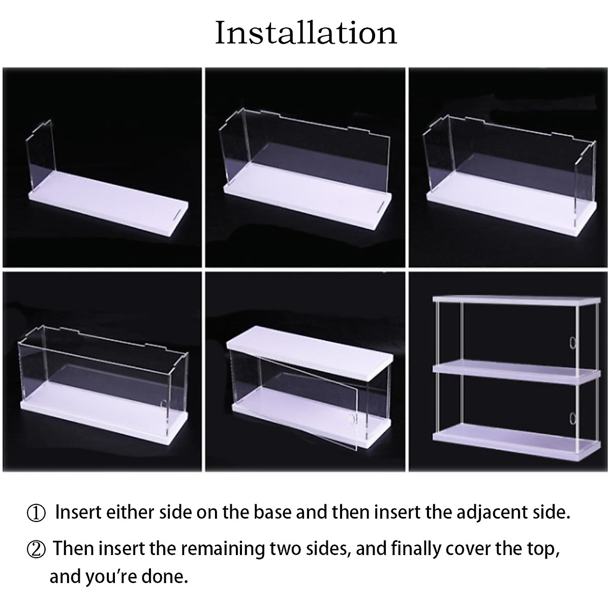 Clear Acrylic Display Case for Mini Funko Pop Figures with Light, 2 Layer Storage Cabinet Shelf Showcase for Toys Mini Figures Collectibles Rock Stone Crystals, Wooden Black Finish 10.2x4.7x11.4inch