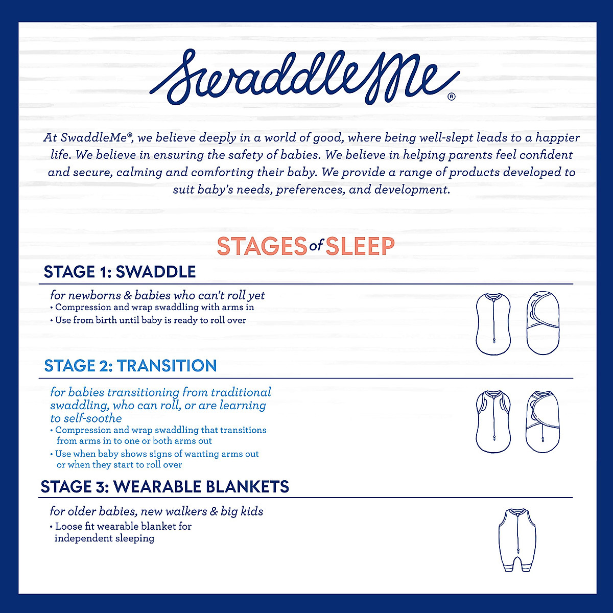 SwaddleMe Arms Free Convertible Swaddle – Size Large, 3-6 Months, 1-Pack (Chambray Stripe)