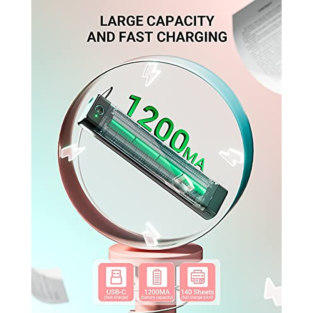 Portable Bluetooth Wireless Thermal Mobile-Printer - Compact Inkless Printer for Travel, Support Phone & Laptop, Small Printers for Home Use Vehicles Office School Tattoo Stencils(8.26"x 11.69")