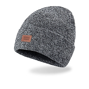 Levi's Unisex Adult All Season Comfy Leather Logo Patch Cuffed Hero Beanie Hat, Marled Grey