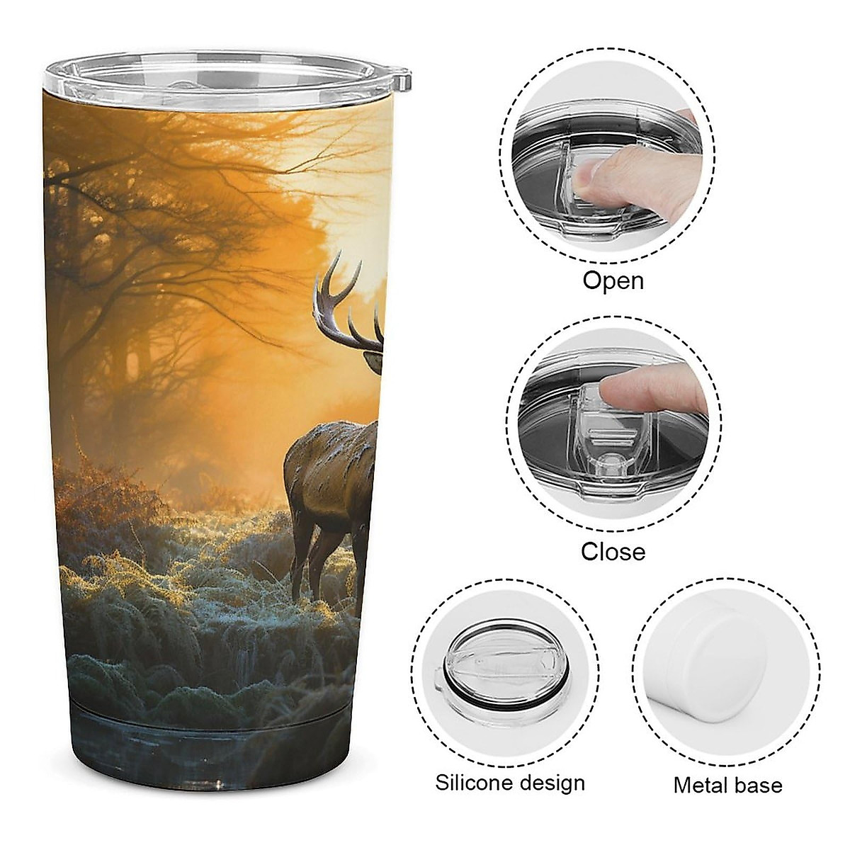 ZXDSKGYN 20 Oz Tumbler With Straw Leak Proof Thermos Cup, Deer In Forest Stainless Steel Insulated Travel Coffee Mug Fit for Car Cup Holder