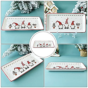 DOITOOL Ceramic Christmas Serving Platter Rectangular Christmas Gnome Serving Platter for Serving Food, Nordic Style Christmas Serving Dish Dinner Plate for Party Entertaining Appetizer