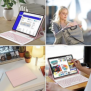 SENGBIRCH Keyboard Case for iPad Air 13 inch (M2) 2024, iPad Pro 12.9 inch 6th, 5th, 4th, 3rd Generation(2022~2018), 7 Colors Backlit (Light Pink)