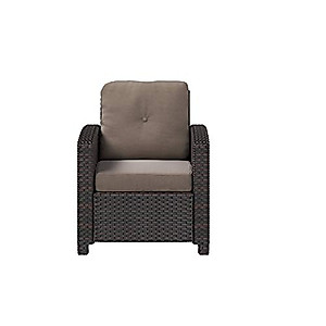 Patio Sense 63361 Miles Club Chair Outdoor Club Chair Patio Armchair with Khaki Cushions All Weather Durability & Fade Resistant Outdoor Lawn Pool Side Garden Porch Deck Backyard - Mocha Wicker