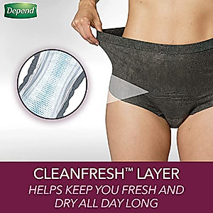 Depend Silhouette Adult Incontinence and Postpartum Underwear for Women, medium (32–42" waist), Maximum Absorbency, Black, 56 Count (2 Packs of 28)