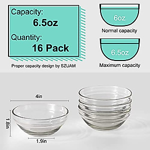SZUAH 16 Pack Small Glass Bowls 4 Inch Prep Bowls 6.5 OZ Serving Bowls Microwaveable Stackable Clear Glass Bowls for Kitchen, Dessert, Dips, Nut and Candy Dishes, Dishwasher Safe