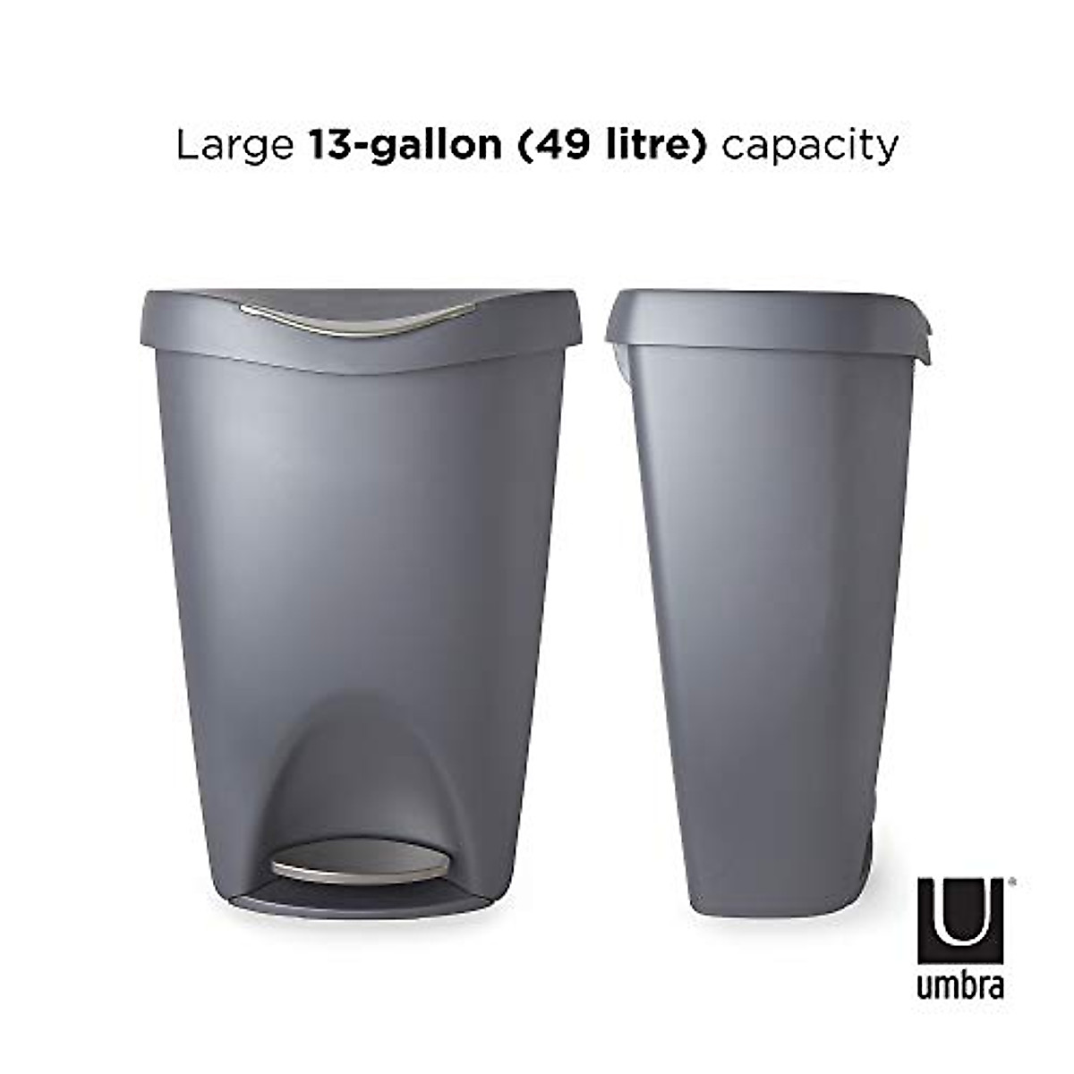 Umbra Brim Kitchen Trash Can 13 Gallon (50L) Waste Bin with Lid, Silver