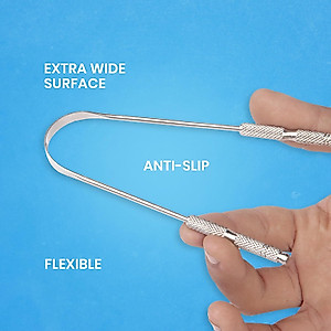 Tongue Scraper for Adults by HOKIN (1Pc Oral Care Pack) Stainless Steel Tongue Cleaners Reduce Bad Breath 100% Metal Tough Scrapers Men and Women Hygiene (1 Count (Pack of 1) U Shaped, Silver)