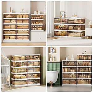 HAIXIN Plastic Folding Storage Bins, Stackable Storage Drawer with Magnetic Diamond Door, Closet Organizers and Storage for Bedroom Sturdy Easy Assembly Brown, 34.76Gal(20.7" L x 13.7" W x 35.1"H)