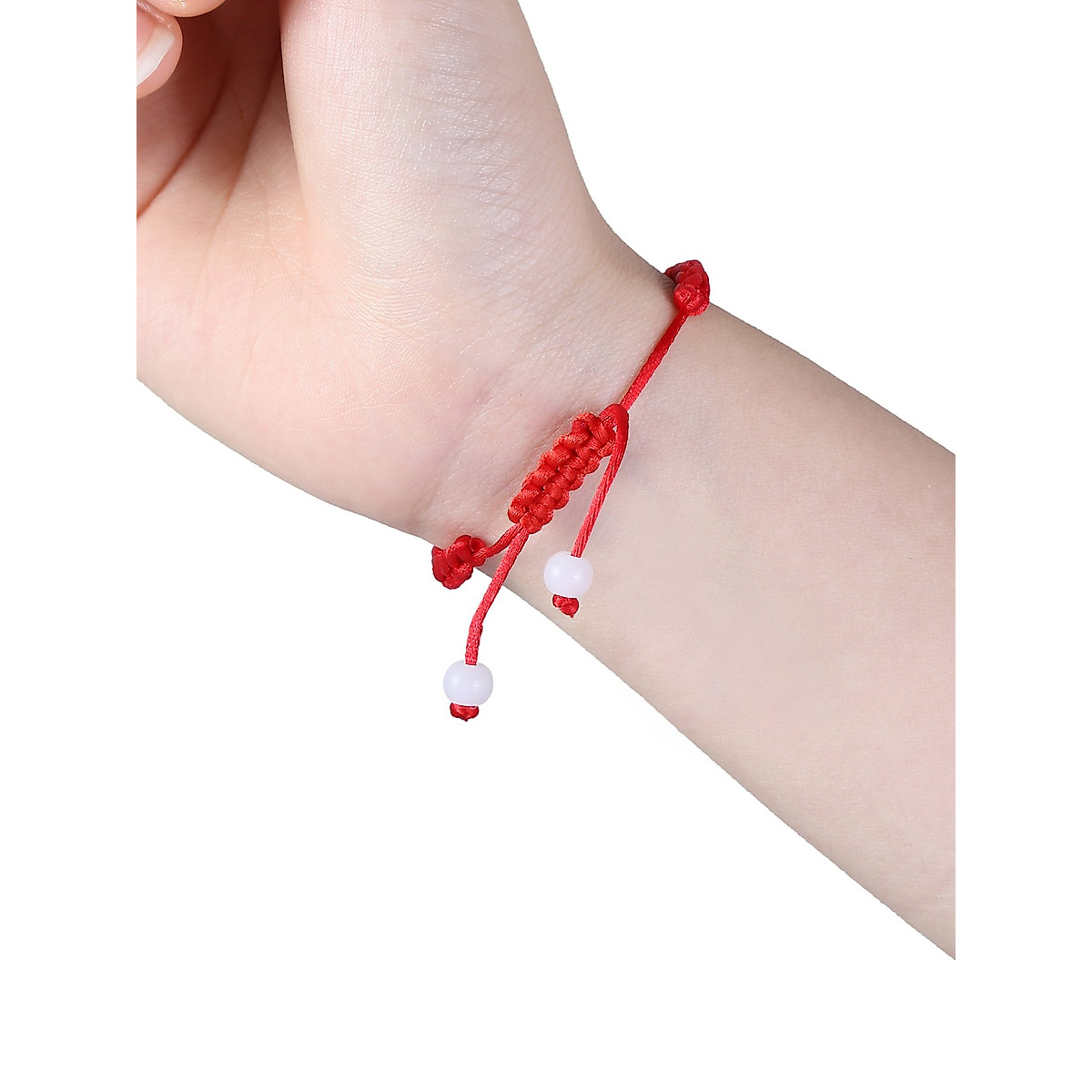 Gejoy 12 Pieces Handmade Kabbalah Red String Bracelet Adjustable Luck Bracelet with 2 Pieces White Bead for Success