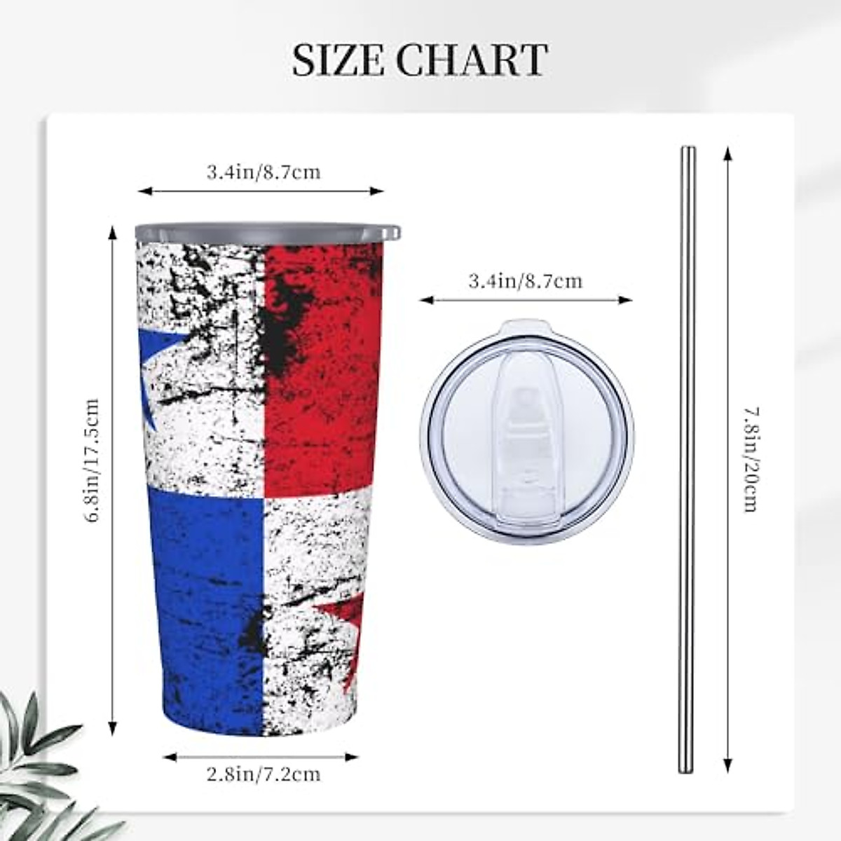 VKKOEWL Vintage Panama Flag Stainless Steel Insulated Tumbler 20 Oz Travel Water Bottle Coffee Mug Drink Cup With Lid Straw