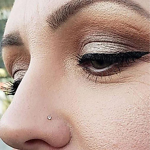 14K Solid White Gold, Twisted Bar Nose Stud, Diamond Nose Stud, Micro Nose, Screw Nose Stud, Body Jewelry White Gold (3.50 ml Cubic Zircon)