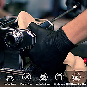 Hyunshuo Nitrile Gloves Black Puncture Resistance Disposable Gloves, 5 Mil Latex Free Powder Free Food Prep Work Gloves, High Durability for Cooking, Cleaning, Gardening (Box / 100)