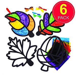 Baker Ross AW854 Leaf Stained Glass Ornament Kits - Pack Of 6, Fall And Winter Arts And Crafts, Kids Fall Craft Kits