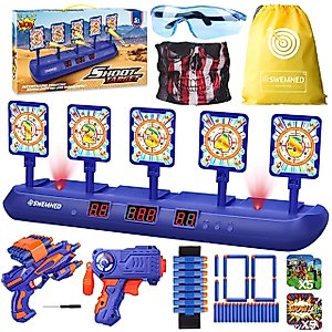 SWEMNED Digital Shooting Targets for Nerf Guns Practice Toy, Upgrade 5 Auto Reset 3 Game Mode Electronic Scoring, Ideal Fun Gifts Toys Age 5,6,7,8,9,10,11,12,13+ Year Old Kids/Boys/Girls, Blue, Large