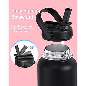 TOURIT 32 oz Insulated Water Bottle, Stainless Steel Water Bottles With Straw, Double Wall Vacuum Metal Thermos for Cold and Hot Drinks, Leak Proof BPA Free Water Flask for Sports and Travel, Pink