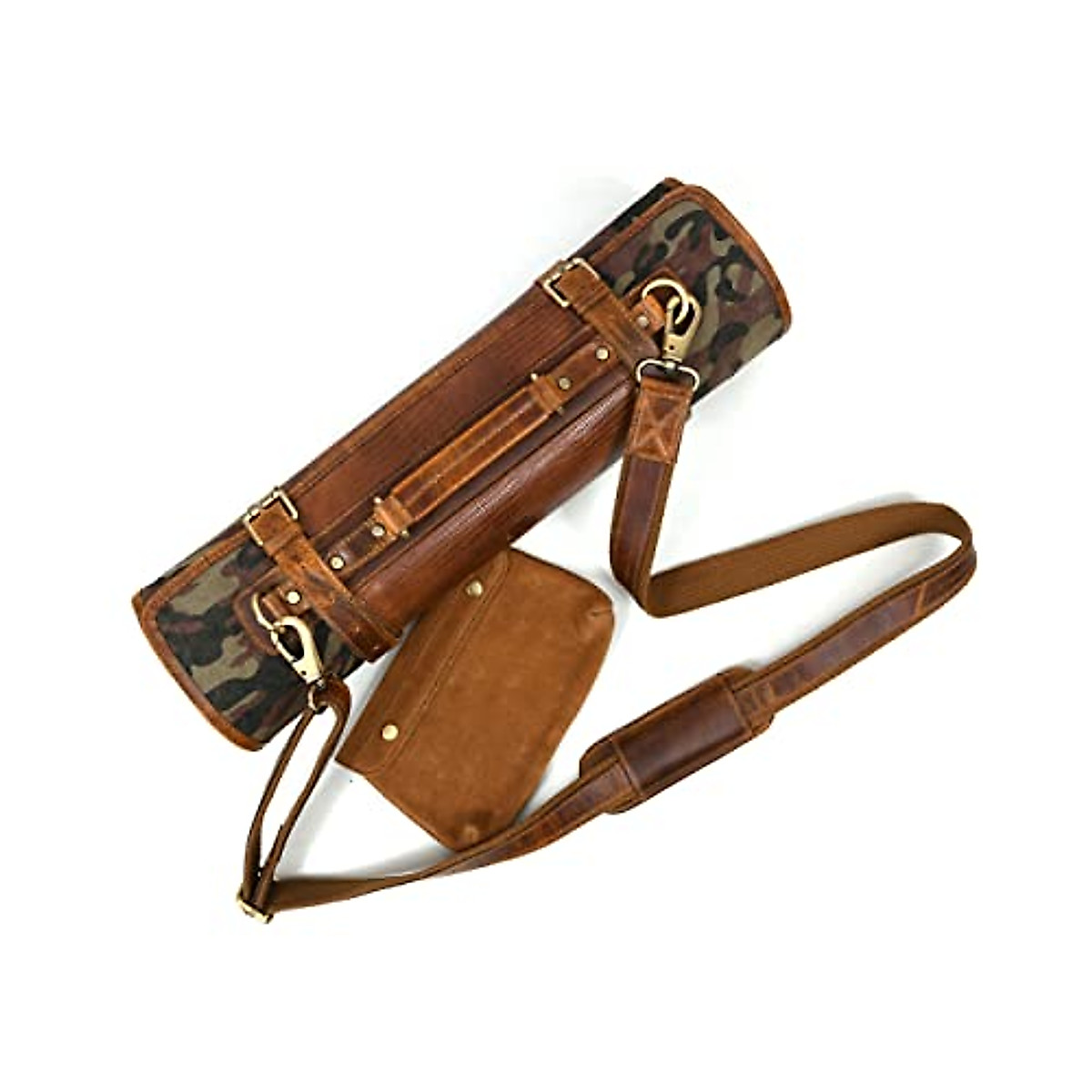 Leather Canvas Knife Roll Storage Bag Expandable 10 Pockets Detachable Shoulder Strap Travel-Friendly Chef Knife Case Roll By Aaron Leather Goods (Louisville, Canvas Leather)