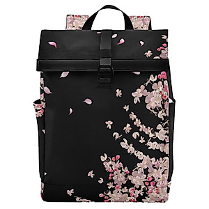 ALAZA Flying Plum Cherry Blossom Flowers Large Laptop Backpack Purse for Women Men Waterproof Anti Theft Roll Top Backpack, 13-17.3 inch