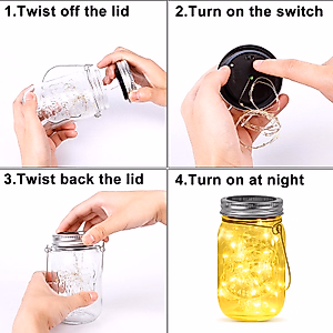 Solar Mason Jar Lights Outdoor Hanging Lights 6 Pack 30 Led String Fairy Lights Solar Lanterns Decorative Garden Lights Jar Table Lamp for Patio Party Garden