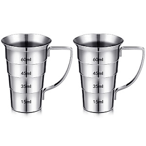 Zeyune 2 Pieces 2 Oz Stepped Jiggers with Handle Stainless Steel Cocktail Jiggers Drink Measuring Jigger Stepped Measuring Tool for Bartenders Bar Drink Jiggers and Pourers