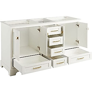 Signature Hardware 953528-60-RUMB-1 Quen 60" Free Standing Double Vanity Set with Wood Cabinet, Vanity Top and Rectangular Undermount Vitreous China Sink - Single Faucet Hole