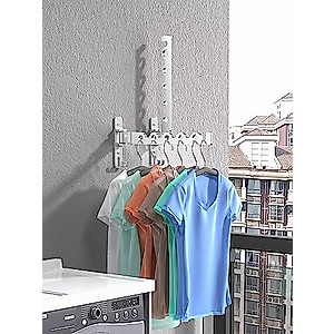 Dr.DJ Wall Hanger for Clothes, Coat Hanger Wall Mounted Silver Retractable Clothes Drying Organizer Rack Garment Hooks Aluminium Folding Indoor Wall Wall Hanger Space Save (2 Racks)
