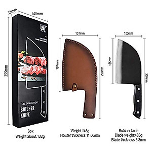 XYJ Kitchen Knife Camping Knife Full Tang Butcher Knife 3cr13 Stainless Steel Serbian Chef Knife Meat Vegetable Knives Leather Sheath with Belt Loop Easy Carry