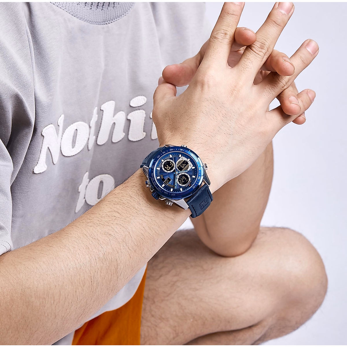 AIMES Men Military Digital Watches Stylish Casual Analog Quartz Waterproof Watch Sport Multifunction Leather Wristwatch Business Dress Wrist Watch for Men