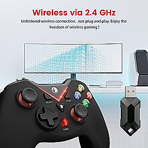 IFYOO VONE 2.4G Wireless Game Controller with Continuous Fire and Vibration Gamepad for PC Laptop (Windows 11/10/8/7), Steam, Android Smartphones, Android Tablets, TVs, TV Boxes, PS3 - Red, 1x Type-C