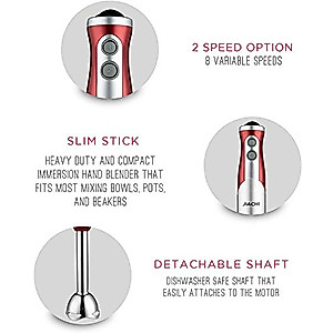 JiaChi 800W Variable Speed Immersion Hand Blender Set Includes BPA-Free Food Chopper/Egg Beater/Beaker, Titanium Coating Blade, Ergonomic Grip Detachable, Comfortable Silicone Button, Red