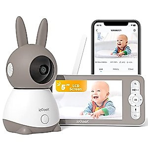 ieGeek Video Baby Monitor 2K WiFi with Phone App - Baby Monitor with Camera and Audio, 5" Display, Night Vision, Motion & Cry Detection, 2 Way Audio Talk, Suitable for Monitoring Baby, Elderly, Pets