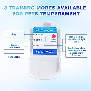 SEERWAY Scat Pet Shock Mat Indoor, Safe Shock Training Pads for Dogs and Cats, Electric Repellent Training Mat Keeps Pets Off,Various Size and Shape, 3 Training Modes, Battery Operated (60"x12")