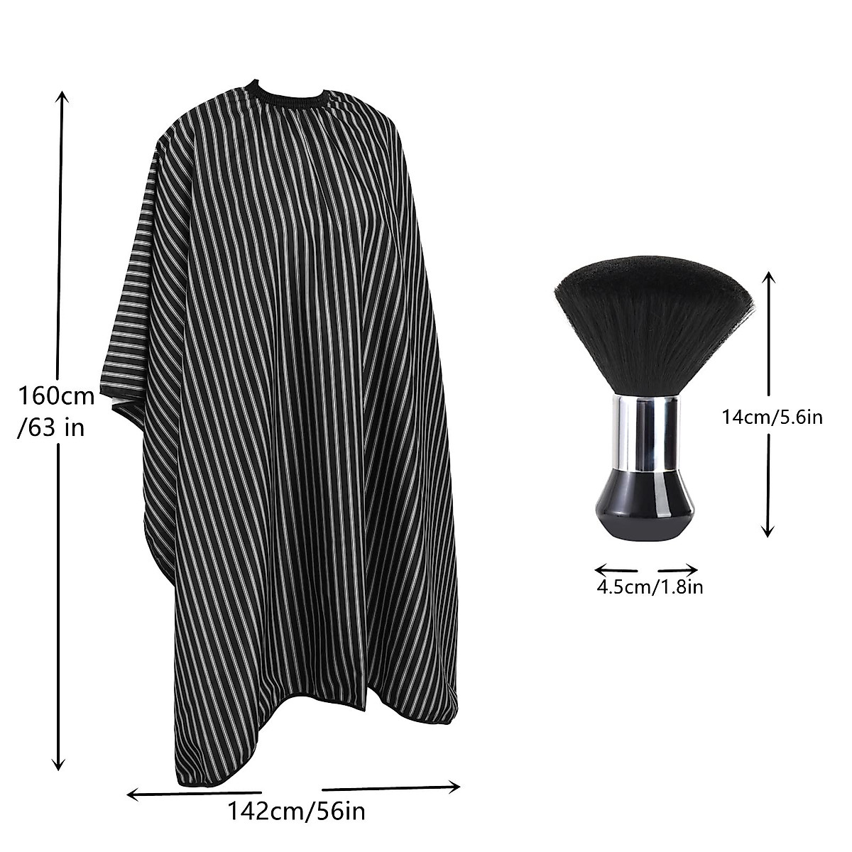 YELEGAI Professional Hair Cutting Cape with Neck Duster Brush, Large Size Salon Hairdresser Cape for Men, Women and Kids(Black With White Stripes)