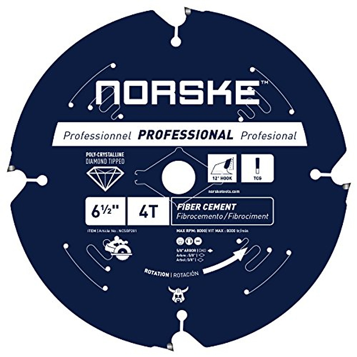 Norske Tools NCSBP281 6-1/2 inch 4 Tooth Polycrystalline Diamond (PCD) Hardie Fiber Cement Saw Blade