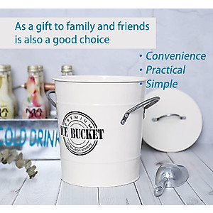 Home by Jackie Inc T586A 4L Cream White Metal Galvanized Double Walled Ice Bucket Set with Lid and Scoop