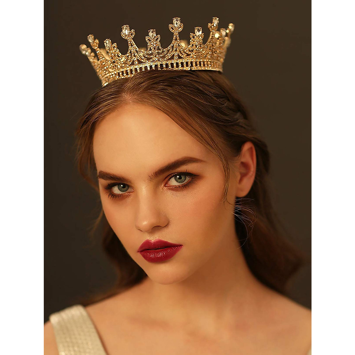 SWEETV Gold Queen Crown for Women, Wedding Crown, Brithday Crown Cake Topper, Costume Party Halloween Accessories