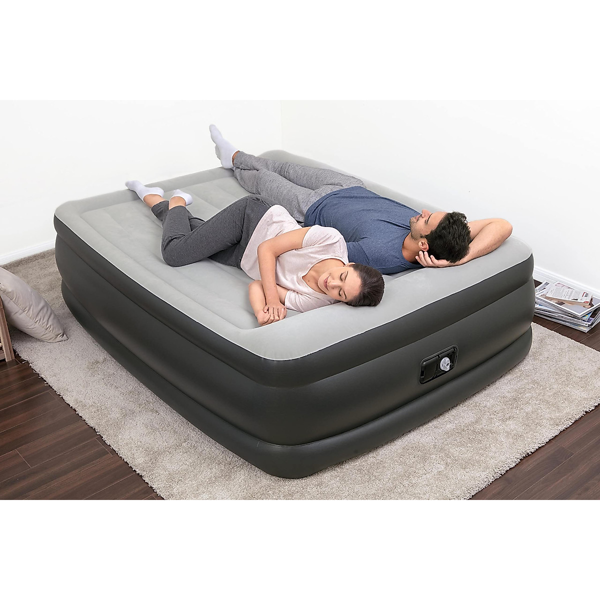 SLEEPLUX Durable Inflatable Air Mattress with Built-in Pump, Pillow and USB Charger, 22" Tall Queen
