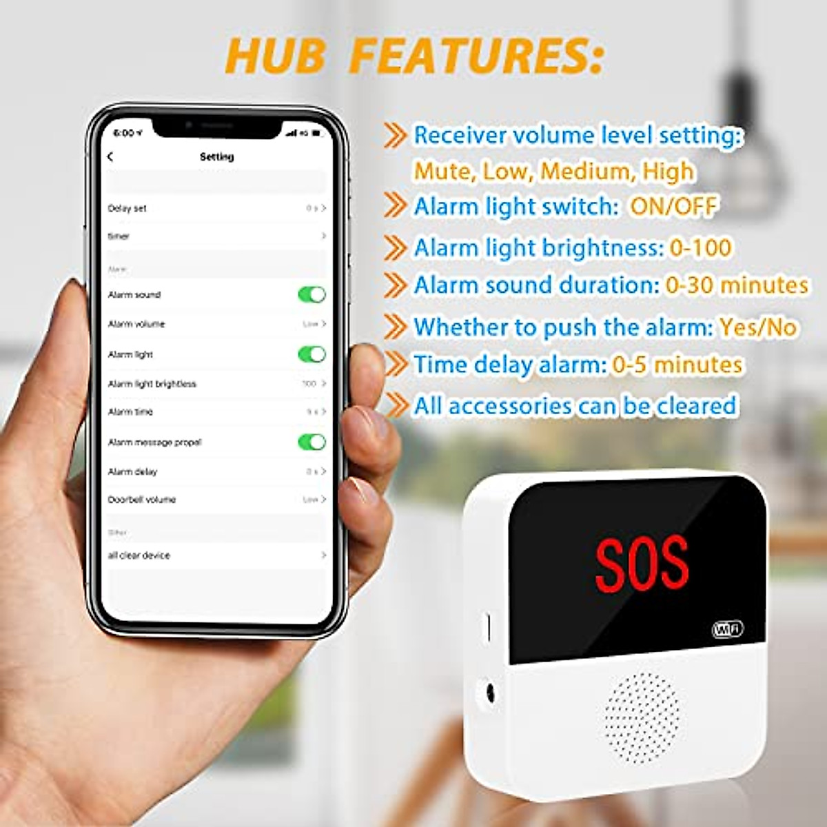WiFi Smart Wireless Caregiver Pager Call Button System Medical Alert System Fall Alert Device for Elderly Patient Seniors Disabled 2 SOS Panic Button 1 Receiver(only Supports 2.4GHz Wi-Fi)