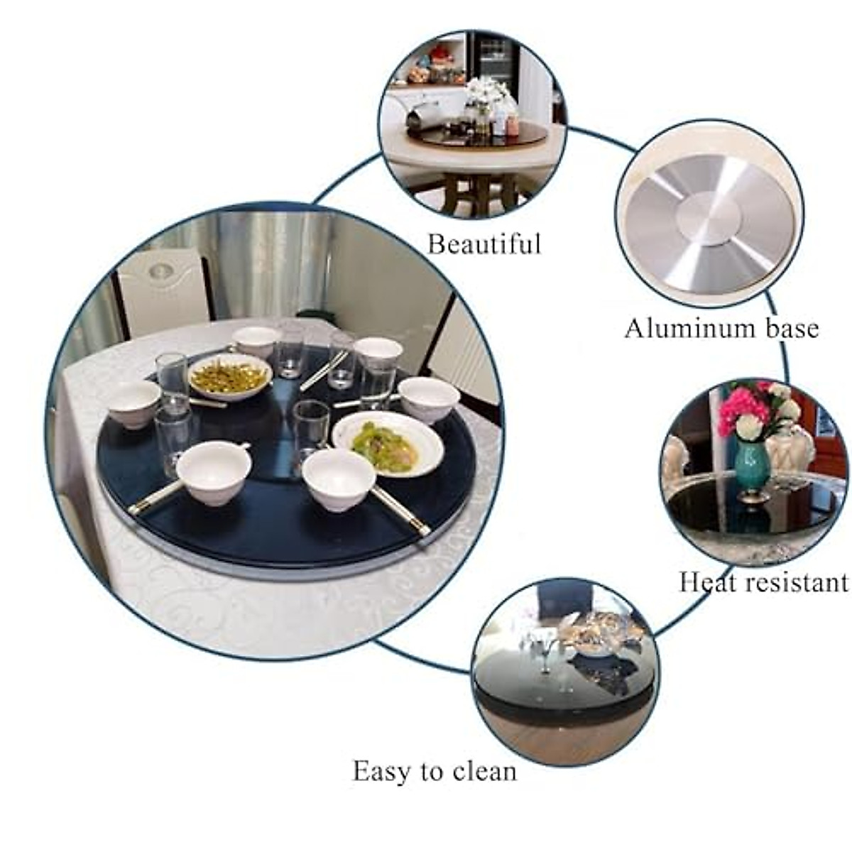 Glass Turntable Lazy Susan Rotating Tray, Round Rotating Serving Plate with Silent Bearing, 360° Stable Rotating Serving Plate, for Dining Table Centerpiece ( Color : Gris , Size : 120cm (47inch) )