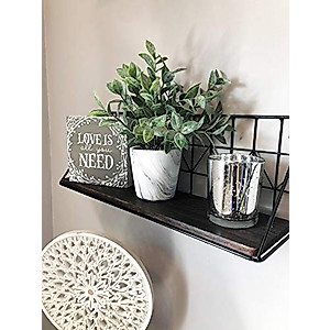 Mkono Floating Shelves Wall Mounted Set of 2 Rustic Wood Storage Display Shelf with Metal Wire Basket 11.5 Inches, Hanging Shelf for Bedroom Bathroom Living Room Kitchen Office, Brown,Small