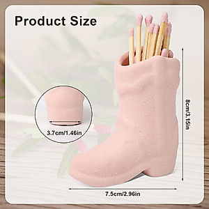 Cowboy Boot Match Holder, Ceramic Boot Match Holder with Striker Cute Indoor Decorative Accessory for Bathroom Bedroom Kitchen (Pink)