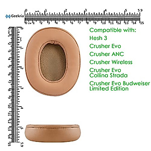 Geekria QuickFit Replacement Ear Pads for Skullcandy Crusher Wireless Crusher Evo Crusher ANC Hesh 3 Headphones Ear Cushions, Headset Earpads, Ear Cups Repair Parts (Brown)