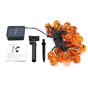Outdoor Halloween Decorations Solar Powered 8 Modes,16Ft 20 LED Halloween Pumpkin String Lights,Waterproof Holiday Garden Tree Hanging Decorations for Party Home Thanksgiving Christmas Decor(5M)